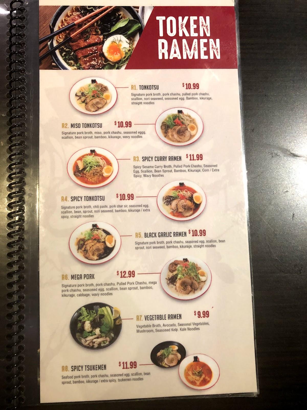 Menu at Token Ramen & Kung Fu Tea restaurant, Riverview