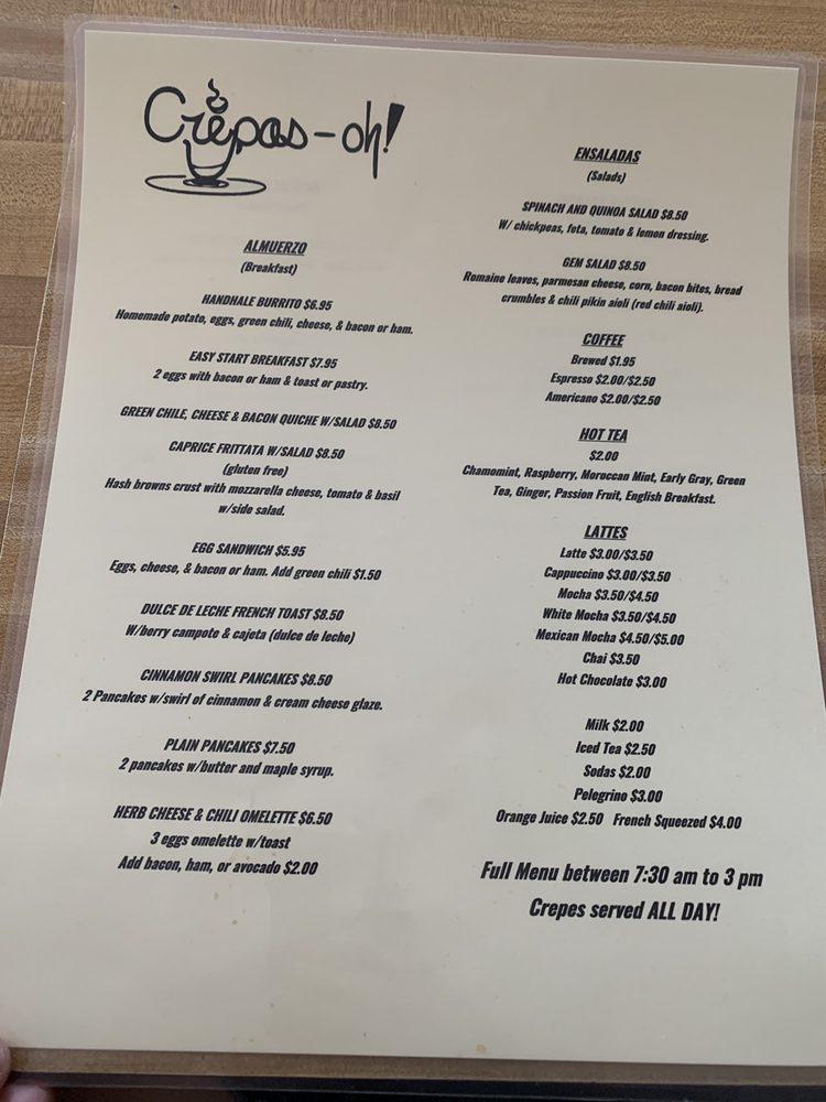 Menu at Crepas-oh! restaurant, Santa Fe