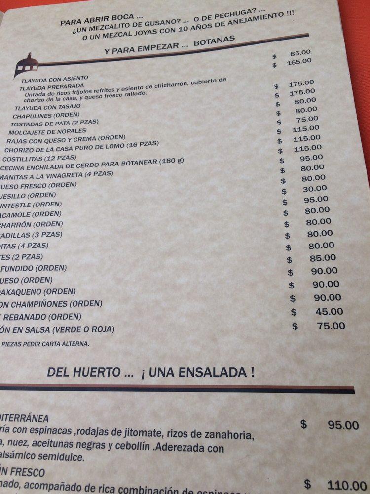 Carta del restaurante Doña Lulá, Ciudad del México, Av. Revolución 1318