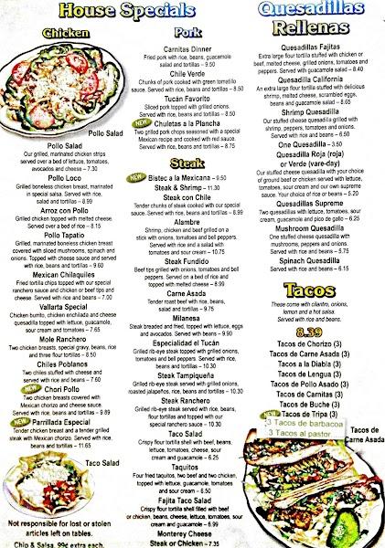 Carta de El Tucan Mexican Restaurant, Spring Lake