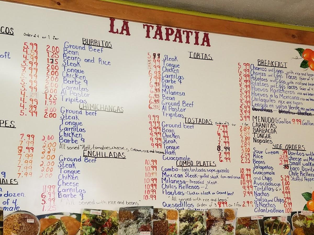 Menu at Lá Tapatia restaurant, Racine, Mead St