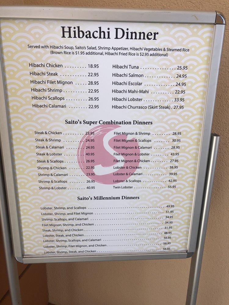 Menu at Saito steakhouse, Pompano Beach