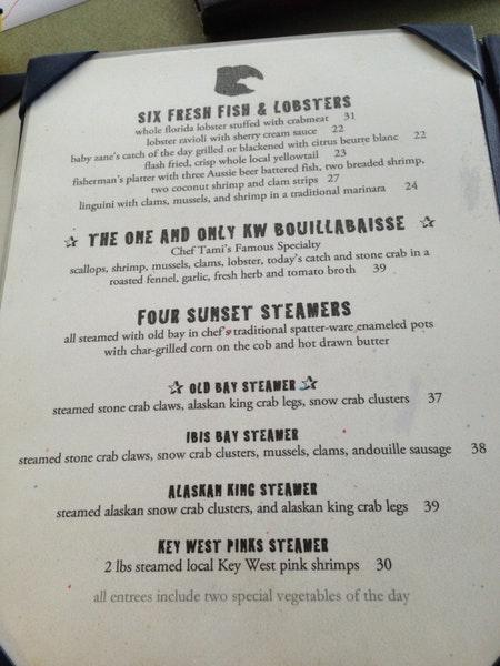 Menu at The Stoned Crab pub & bar, Key West
