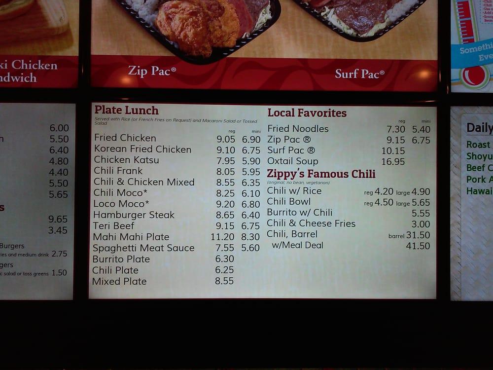 Menu at Zippy's Kapolei fast food, Kapolei