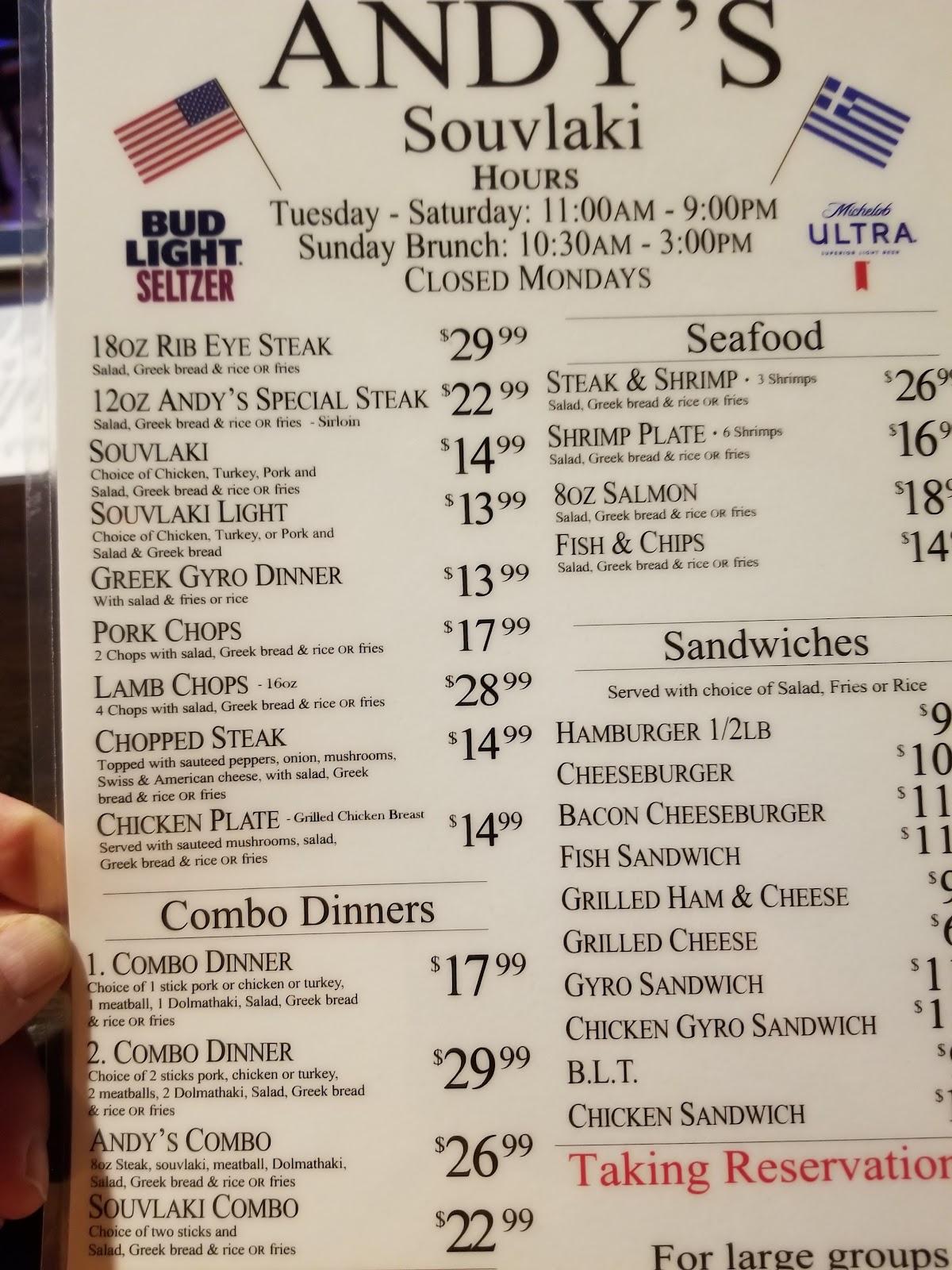 Menu at Andy's Club, Ogden