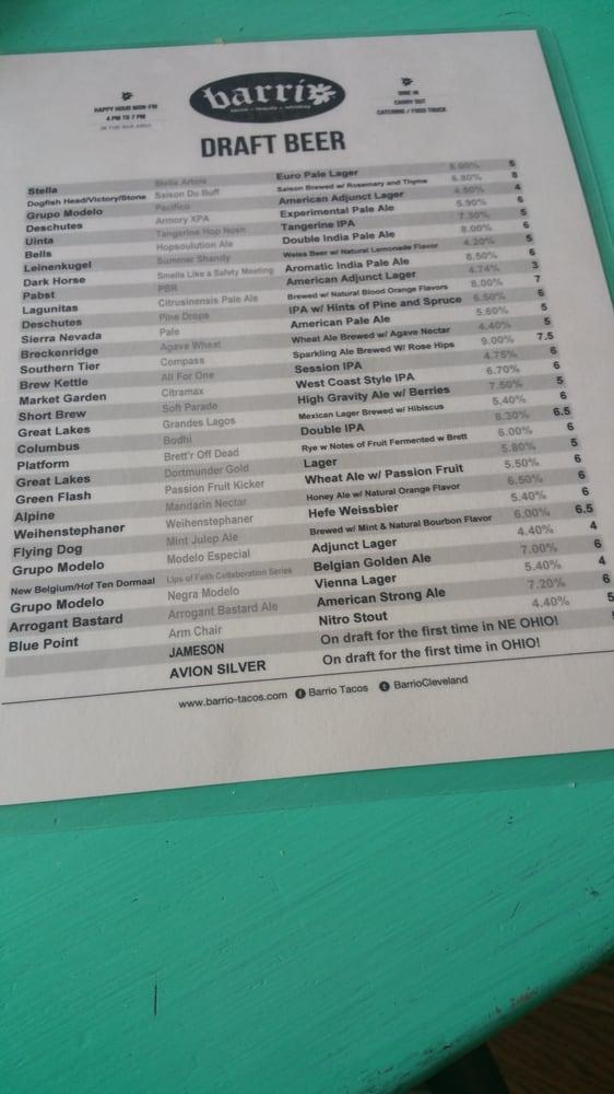 Menu at Barrio Gateway, Cleveland, 503 Prospect Ave E