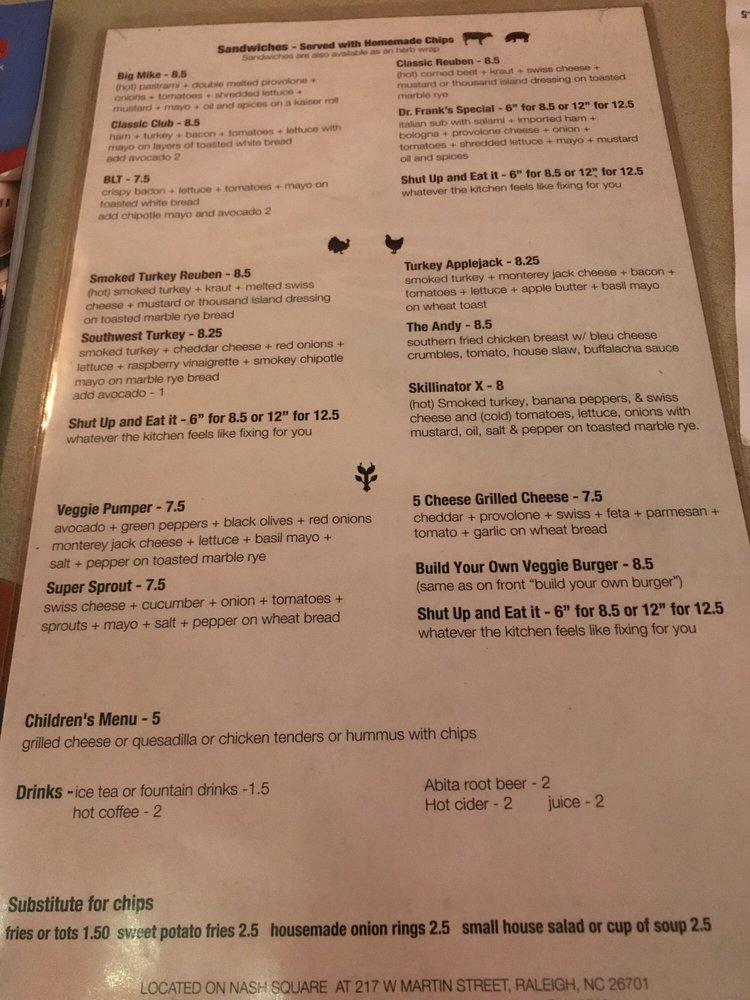 Menu at Berkeley Cafe, Raleigh