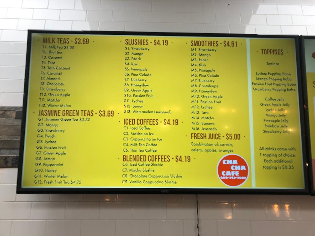 Menu at Cha Cha Cafe, Beaumont