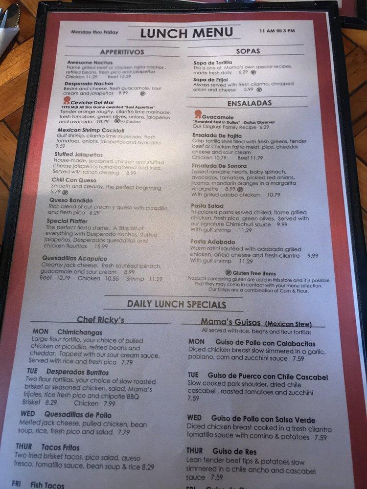 Menu at Desperados Mexican Restaurant Dos, Garland, W Campbell Rd