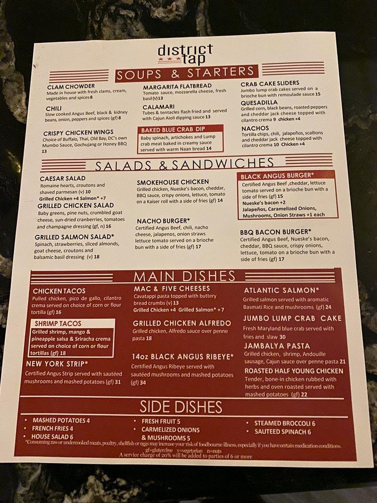 Menu at District Tap pub & bar, Washington