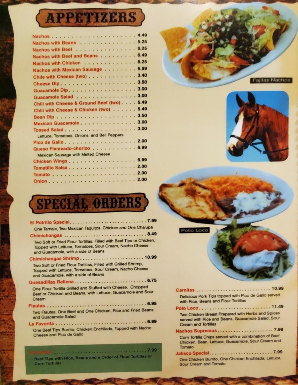 Menu at El Potrillo restaurant, Church Hill