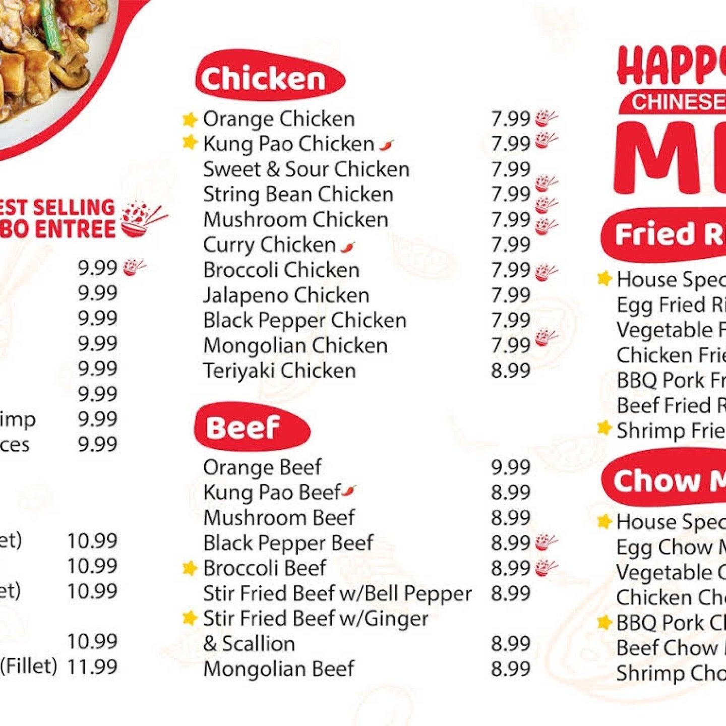 Menu at Happy Plus Chinese Restaurant, Los Angeles