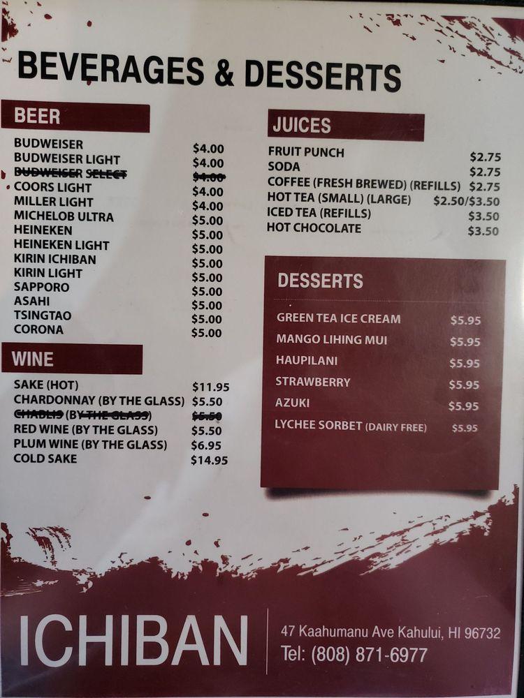 Menu at Ichiban Restaurant & Sushi, Kahului