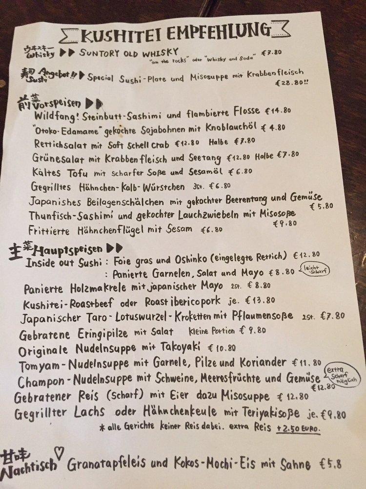 Speisekarte von Kushi-Tei of Tokyo restaurant, Düsseldorf