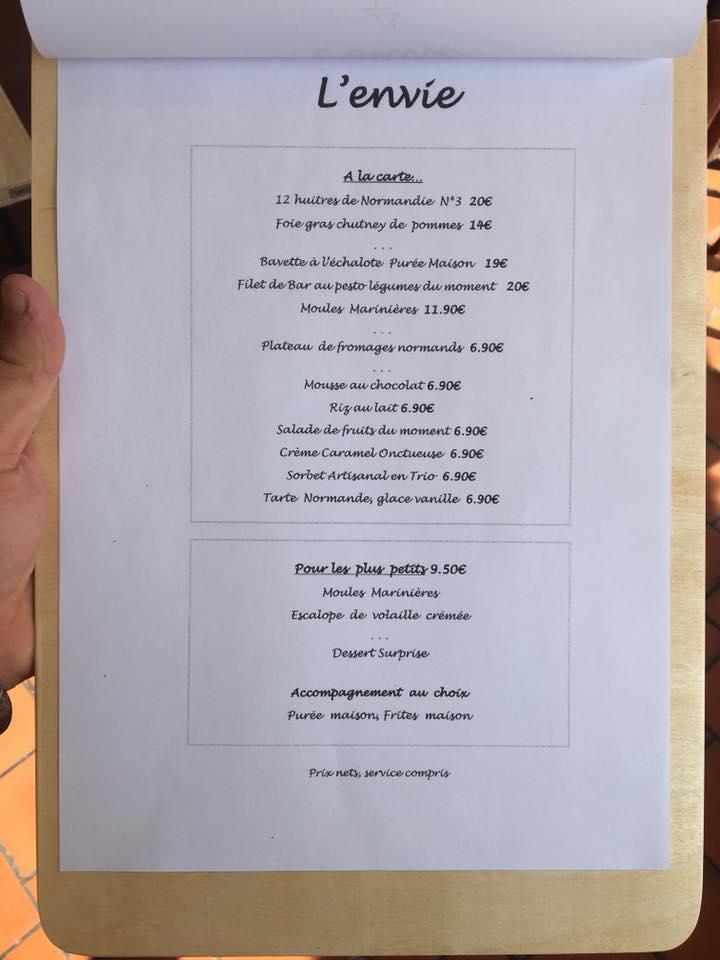 Menu at L Envie restaurant, Honfleur