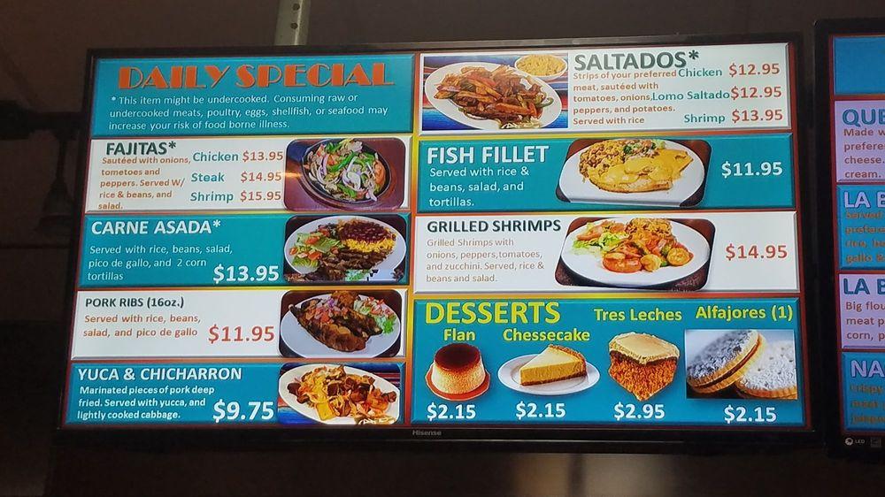 Menu at La Brasa Chicken restaurant, Lorton