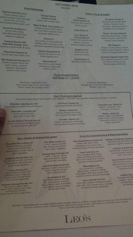 Menu at Leo's Seafood Restaurant & Bar, Grand Rapids
