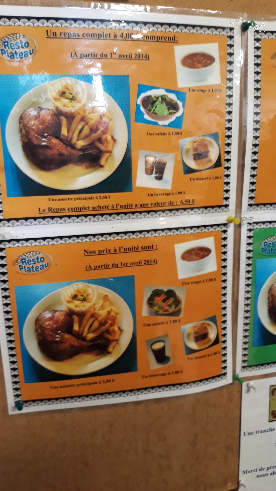 Menu au Resto Plateau restaurant, Montréal