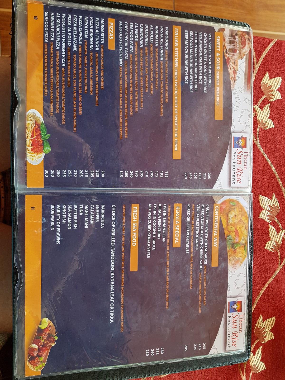 Menu at Sun Rise Restaurant, Varkala