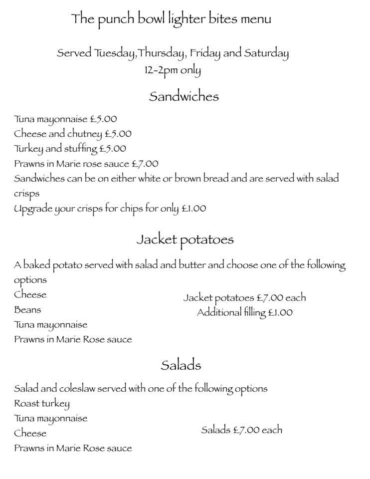 Menu at The Punchbowl pub & bar, Ilkeston