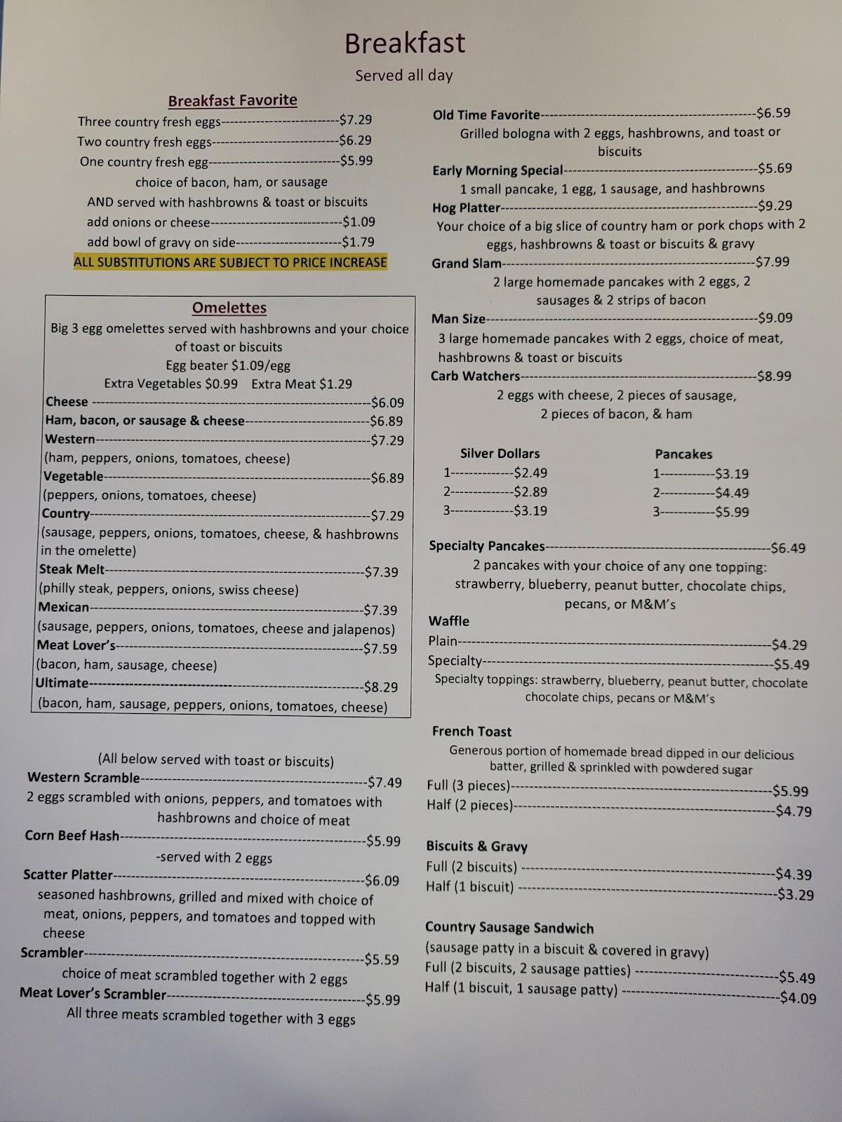 Menu at Berghoff's Cafe, Scott City