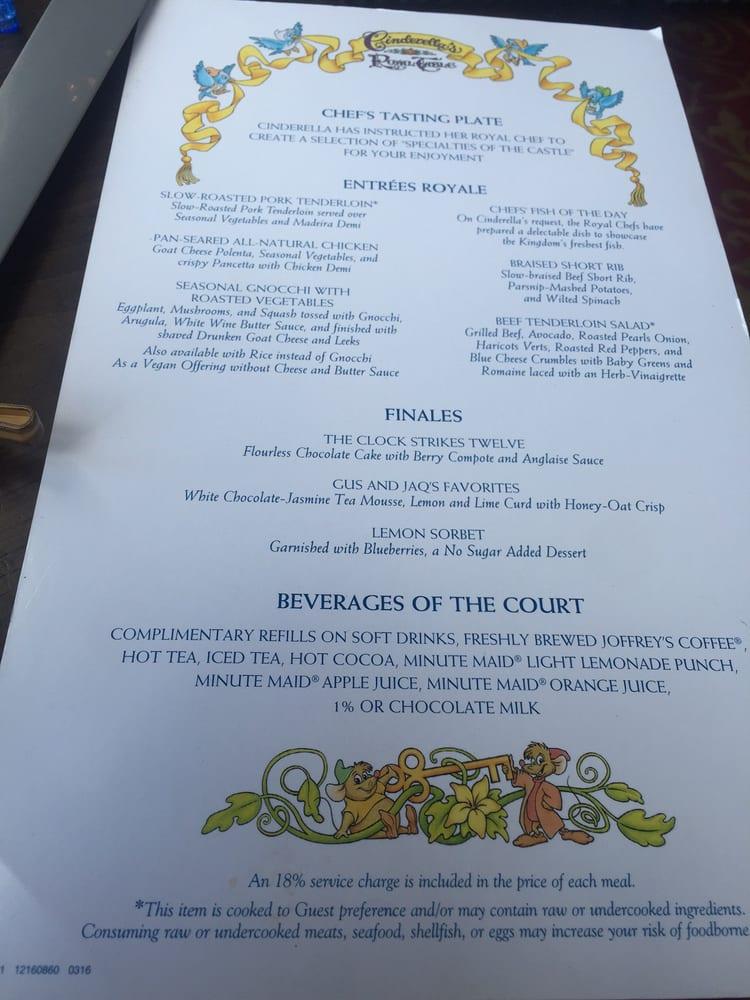 Menu at Cinderella's Royal Table restaurant, Orlando, W Monorail Way