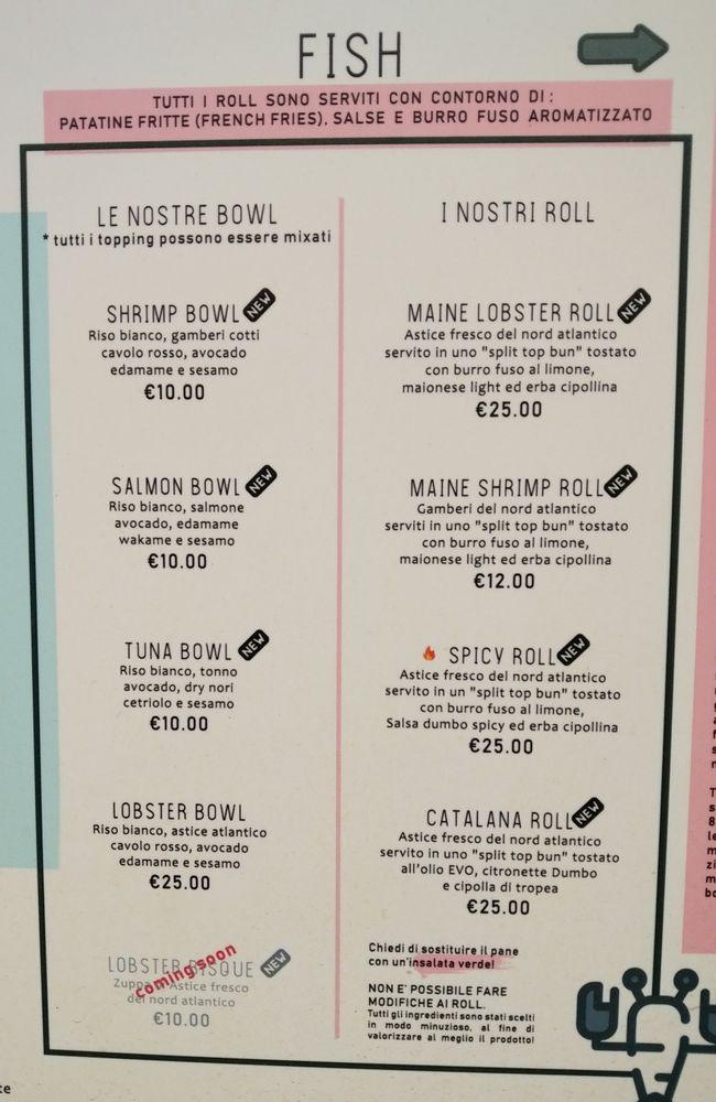 Menu da DUMBO ristorante, Milano