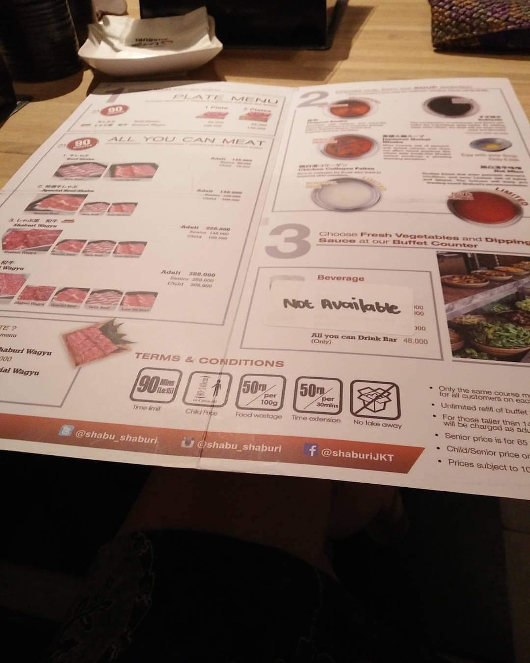 Menu at Shabu-Shabu Letasu restaurant, Jakarta, Grand Indonesia