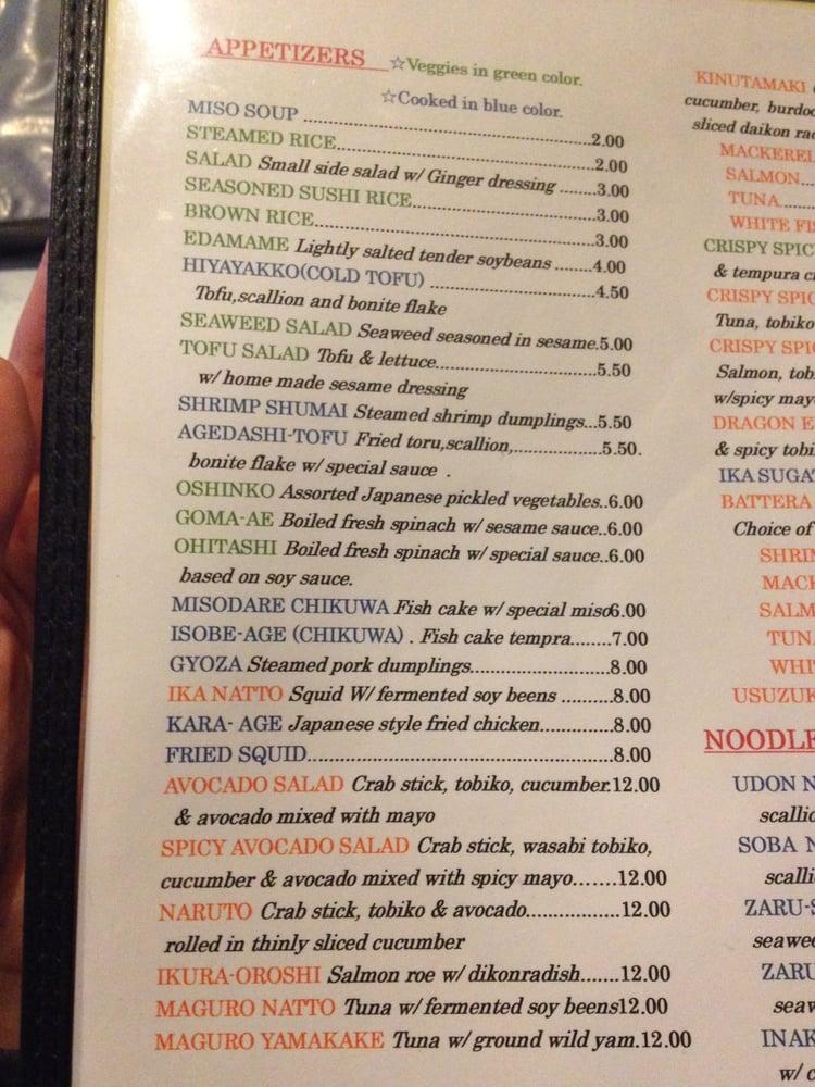 Menu at Sushi Miyagi restaurant, Houston