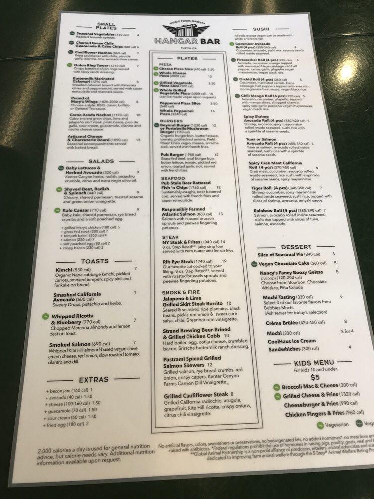 Menu at The Hangar Bar, Tustin