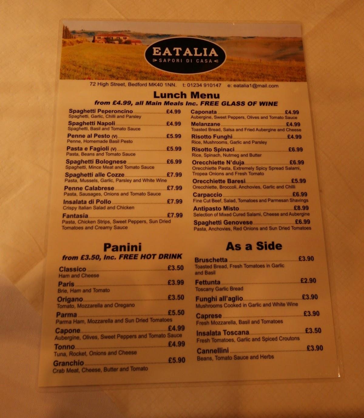 Menu at EATALIA RESTAURANT ITALIAN, Bedford, 72 High St