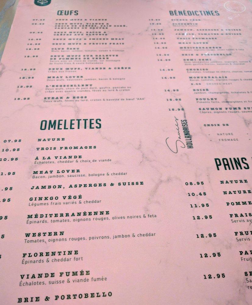 Menu at Ginkgo Café & Bar, Montréal