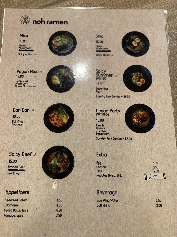 Menu at Noh Ramen restaurant, Langley Township