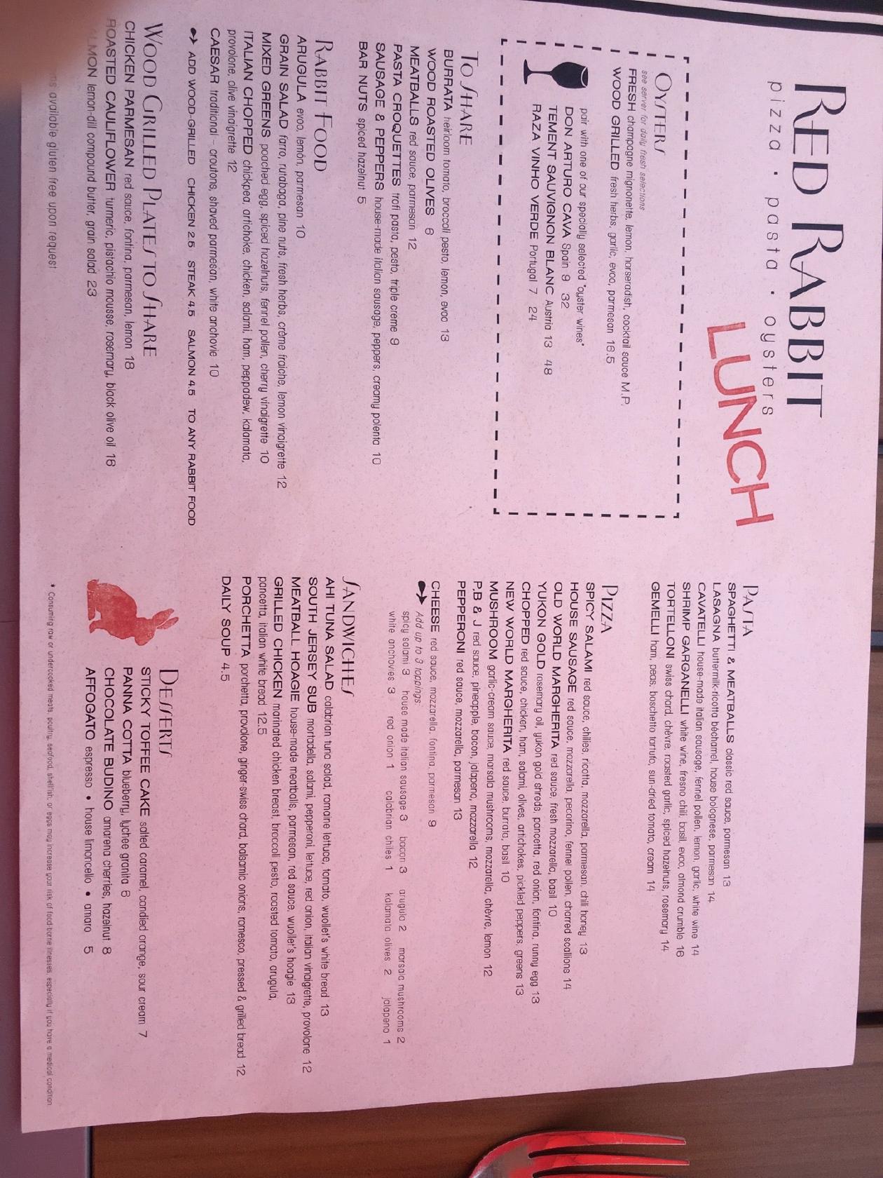 Menu at Red Rabbit Minneapolis pub & bar, Minneapolis