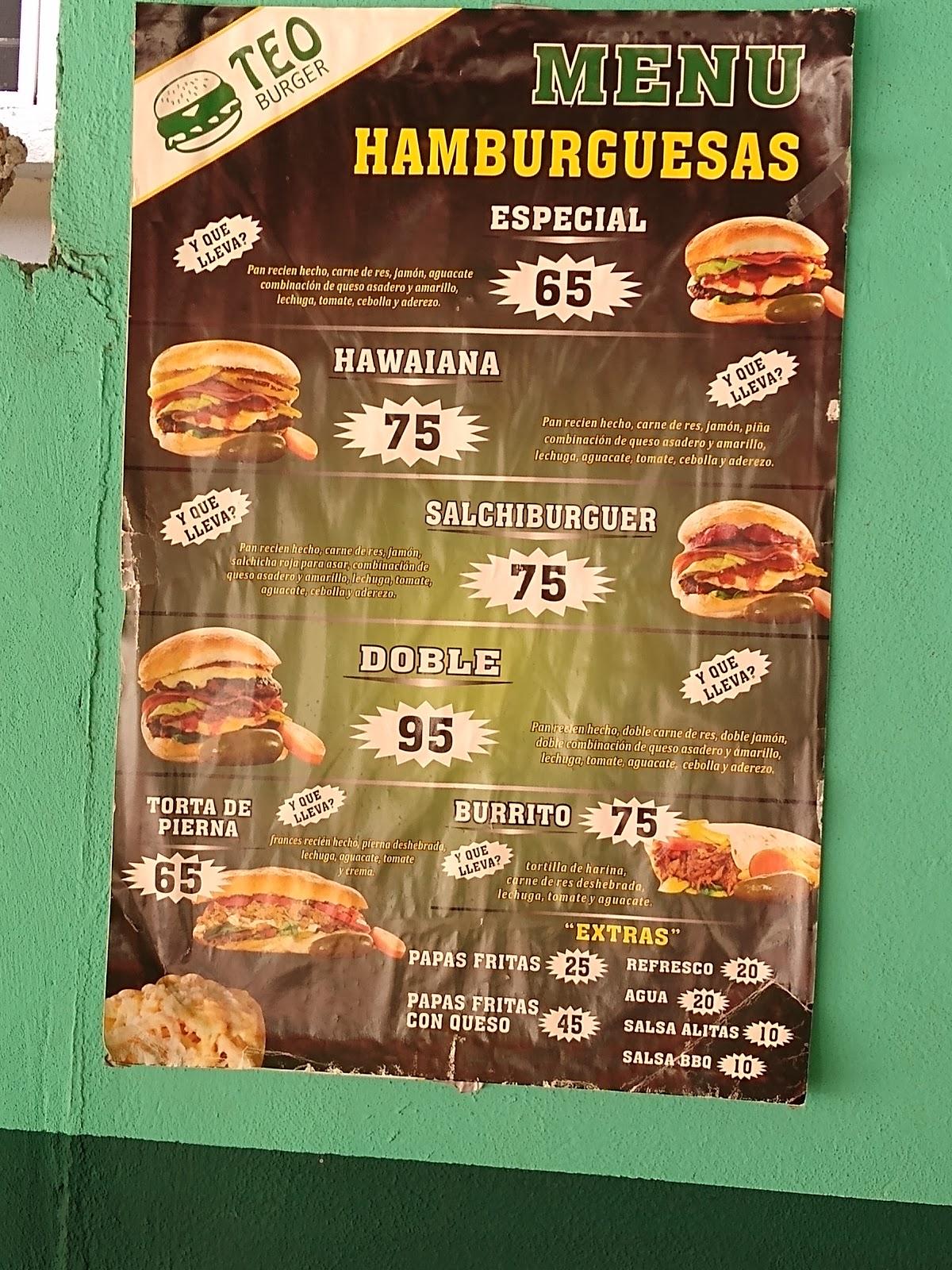 Menu at Teo Burger Sucursal Tecnológico restaurant, Monterrey