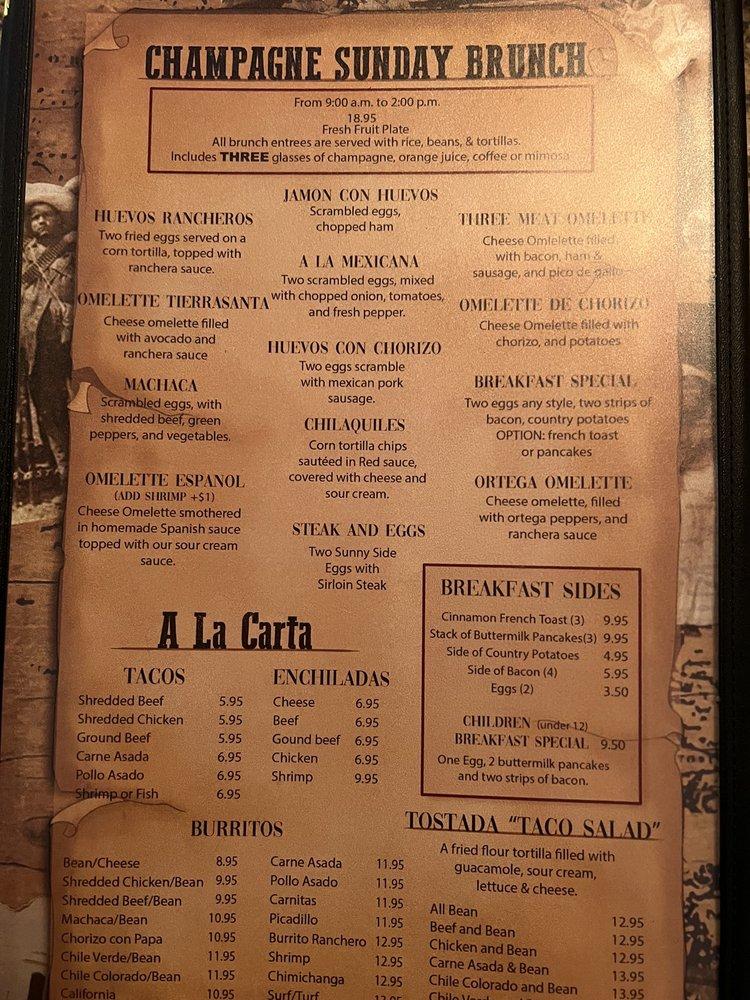 Menu at Tierra Santa Mexican Restaurant, San Diego, Santo Rd Suite E & F