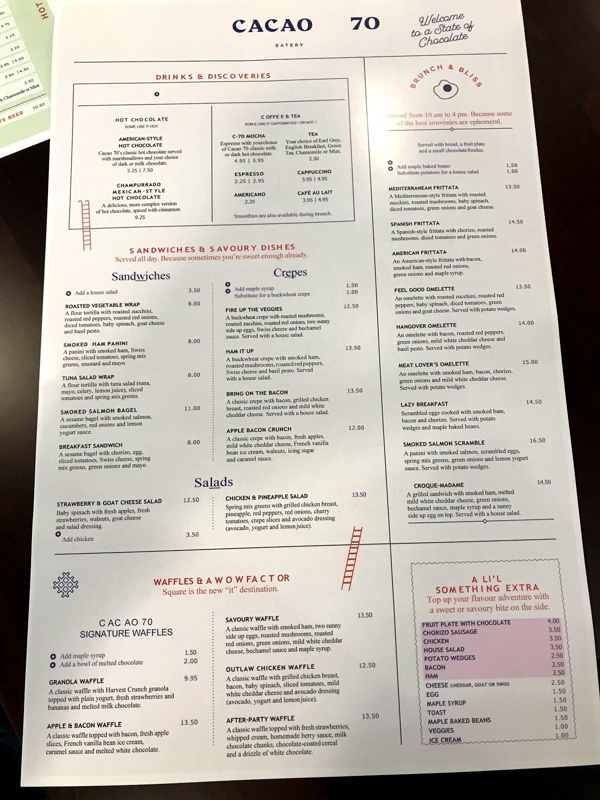 Menu at Cacao 70 Chocolate Cafe & Restaurant, Regina
