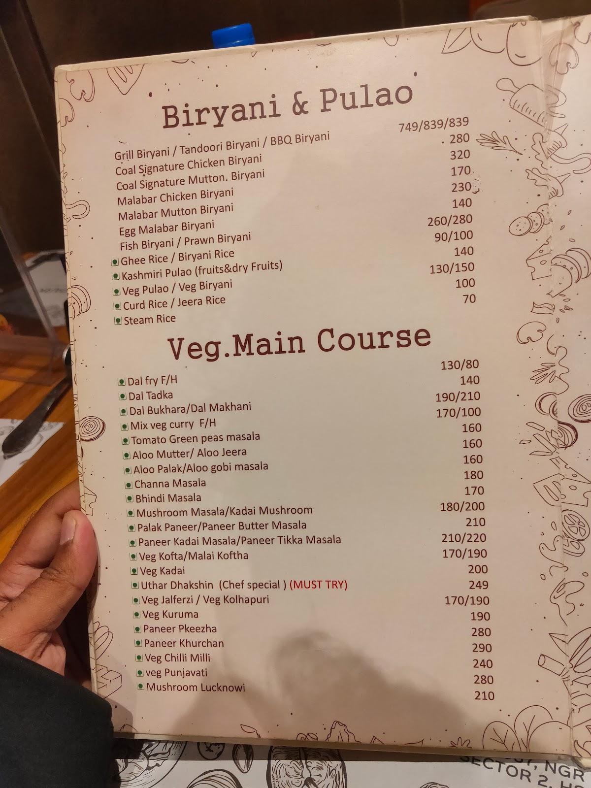 Menu at Coal Spark Restaurant, Bengaluru