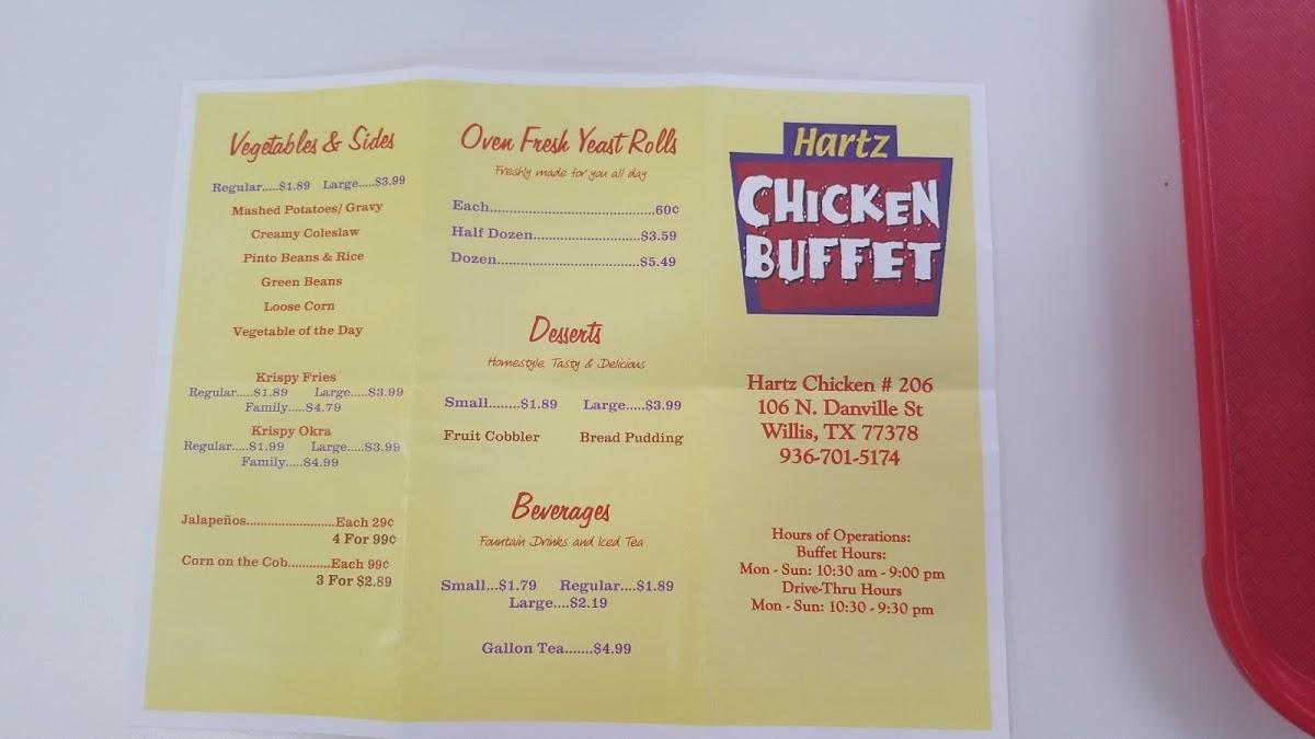 Menu at Hartz Chicken Buffet fast food, Willis