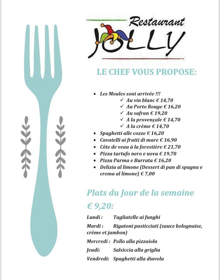 Menu at Jolly Restaurant, Luxembourg City