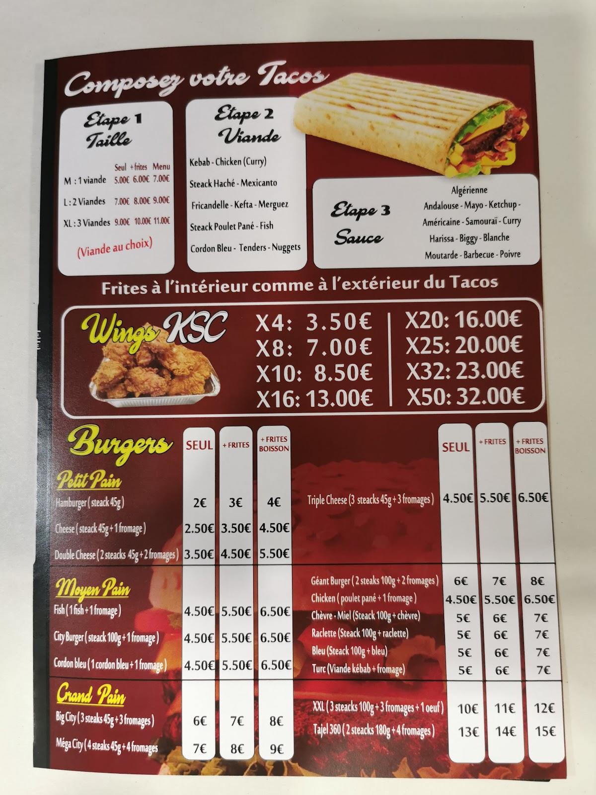 Menu au Kebab City restaurant, Sedan