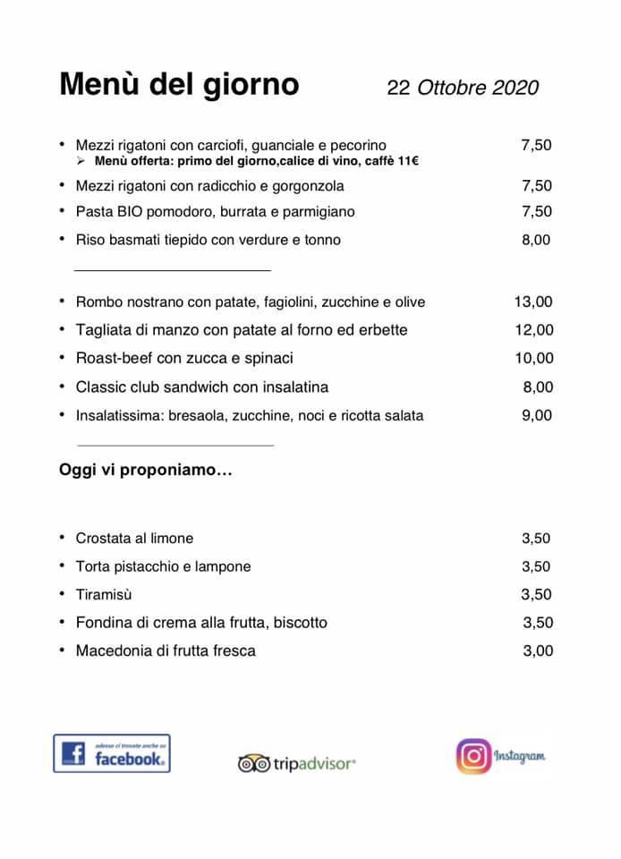 Menu at L'Intermezzo cafe, Padua
