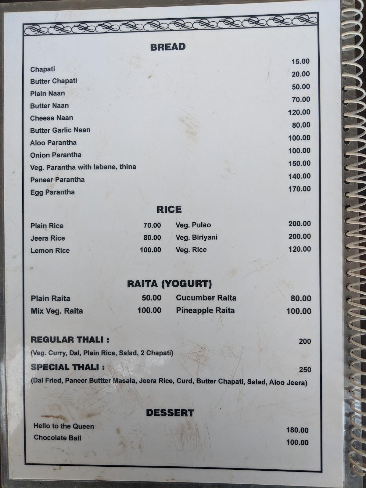 Menu at Roseview Restaurant, Pushkar