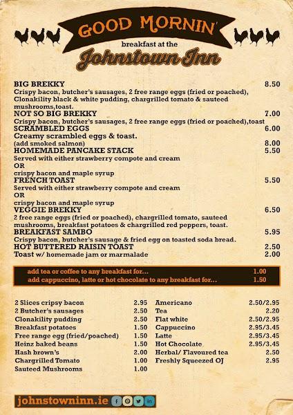 Menu at The Johnstown Inn steakhouse, Naas