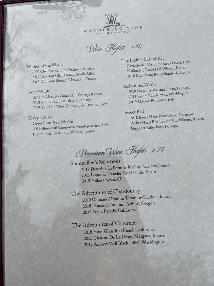 Menu at Wandering Vine at the Castle pub & bar, Shawnee