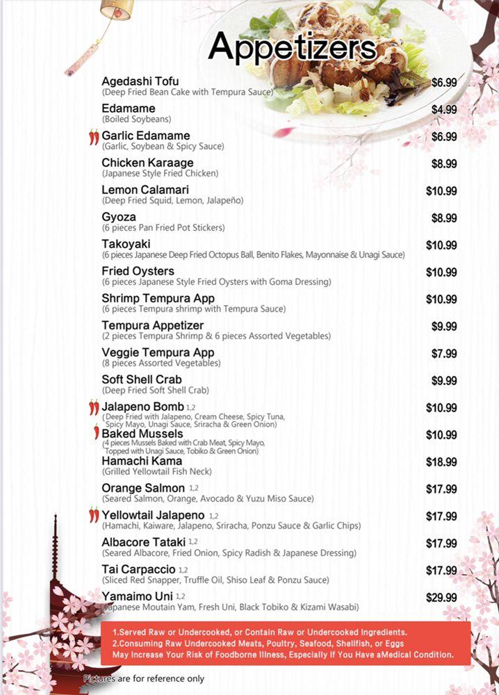 Menu at Yoshi Sushi restaurant, Los Altos