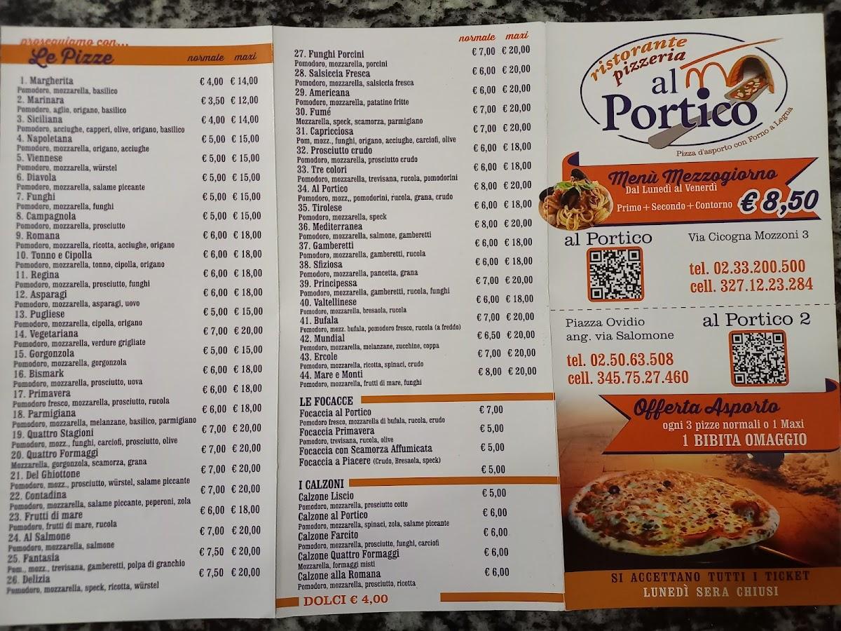 Menu da Al Portico ristorante, Milano, Via Carlo Cicogna Mozzoni