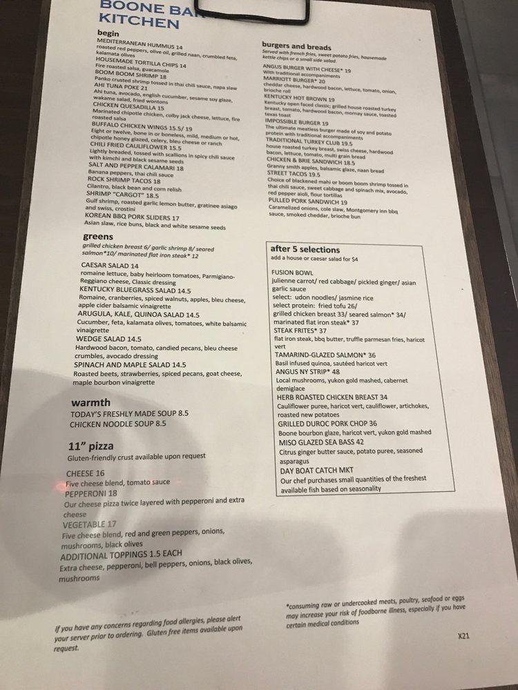 Menu at Boone Bar & Kitchen, Hebron