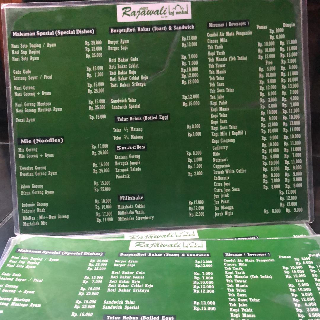 Menu at Bopet Rajawali Ratulangi restaurant, Padang