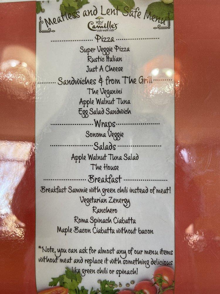Menu at Camille's Sidewalk Cafe, Gallup